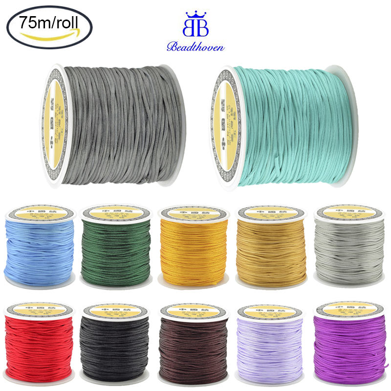 Ready Stock 1Roll 1mm 75m/roll Rattail Satin Cord Nylon Thread for ...