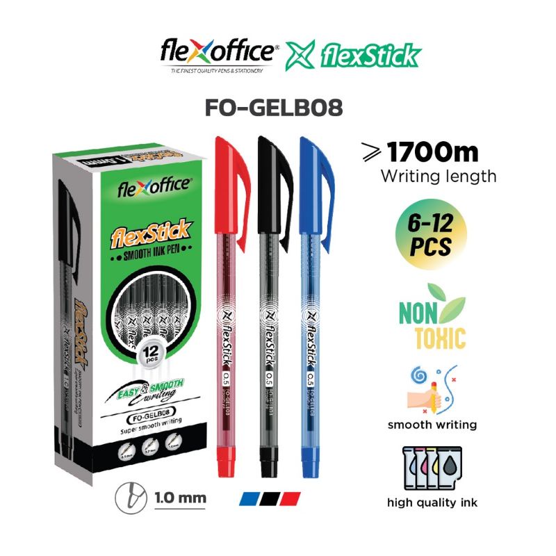 FlexOffice FlexStick FO-GelB08 Smooth Ink Pen 0.5mm and 0.7mm | Shopee ...