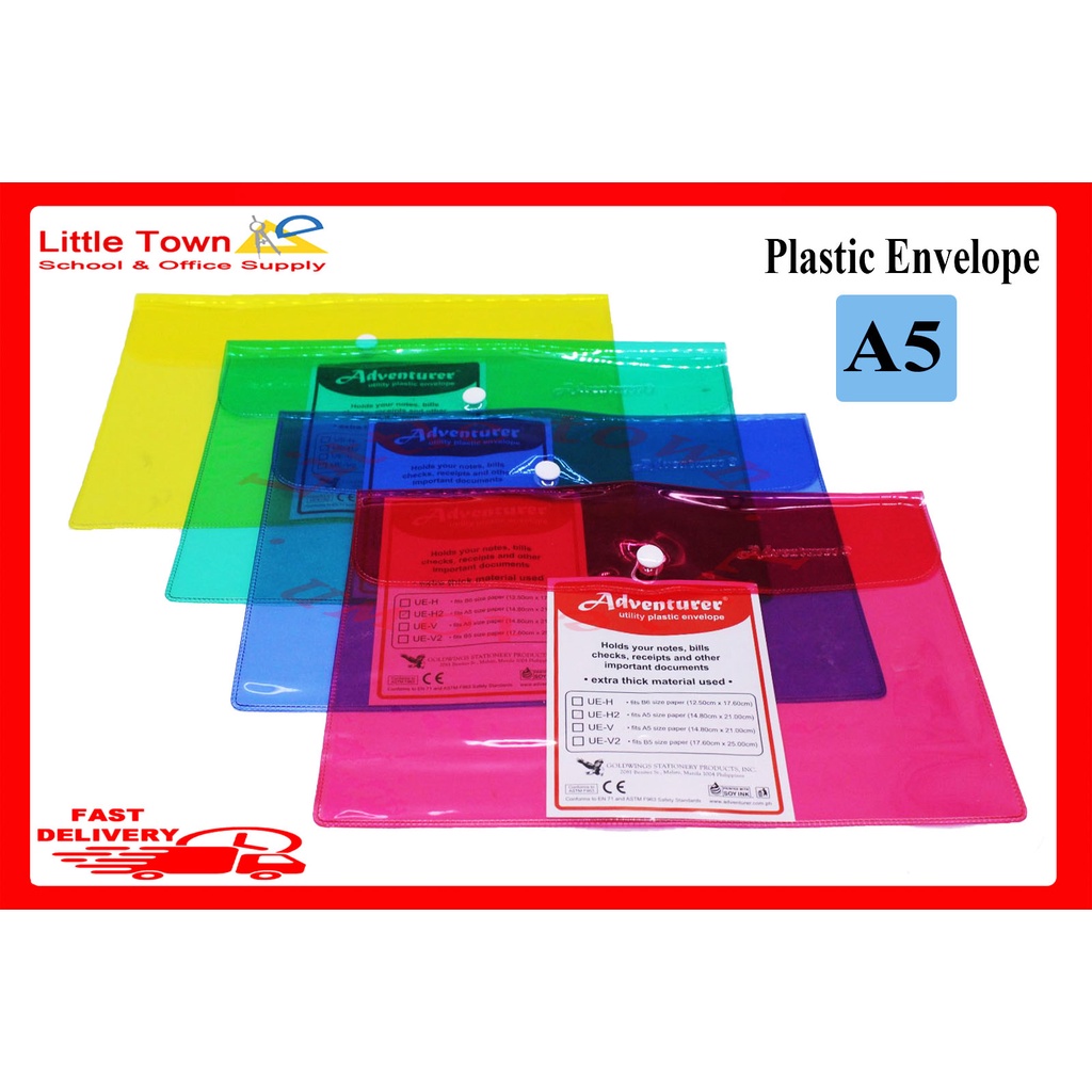 Adventurer utility plastic envelope size A5 assorted color | Shopee ...
