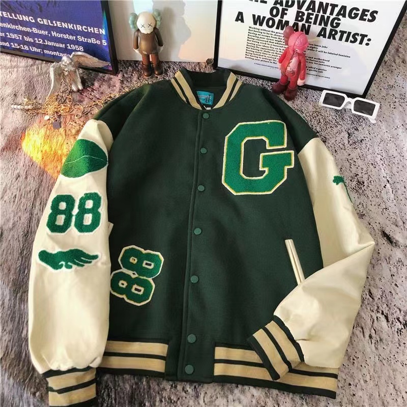 Vintage Baseball Varsity Jacket Furry Letters Embroidery Stitching ...