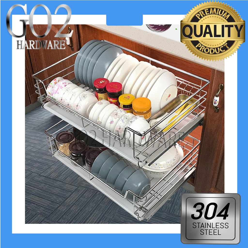 2 in 1 Thicken Kitchen Pull Out Basket Organizer 304 Stainless Steel ...