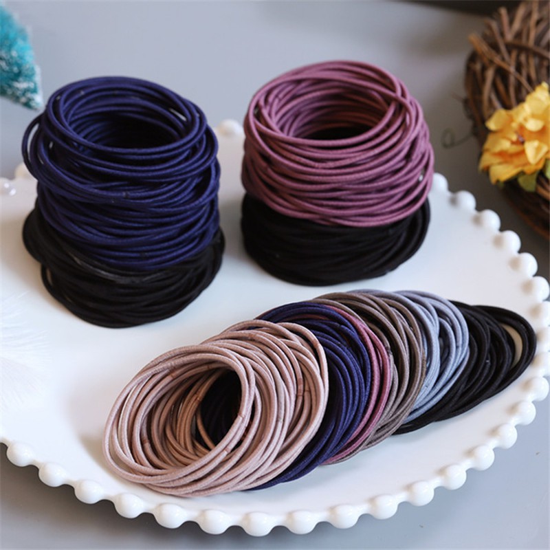 50pcs/Lot Solid Elastic Hair Bands Rubber Bands for Women Girls ...