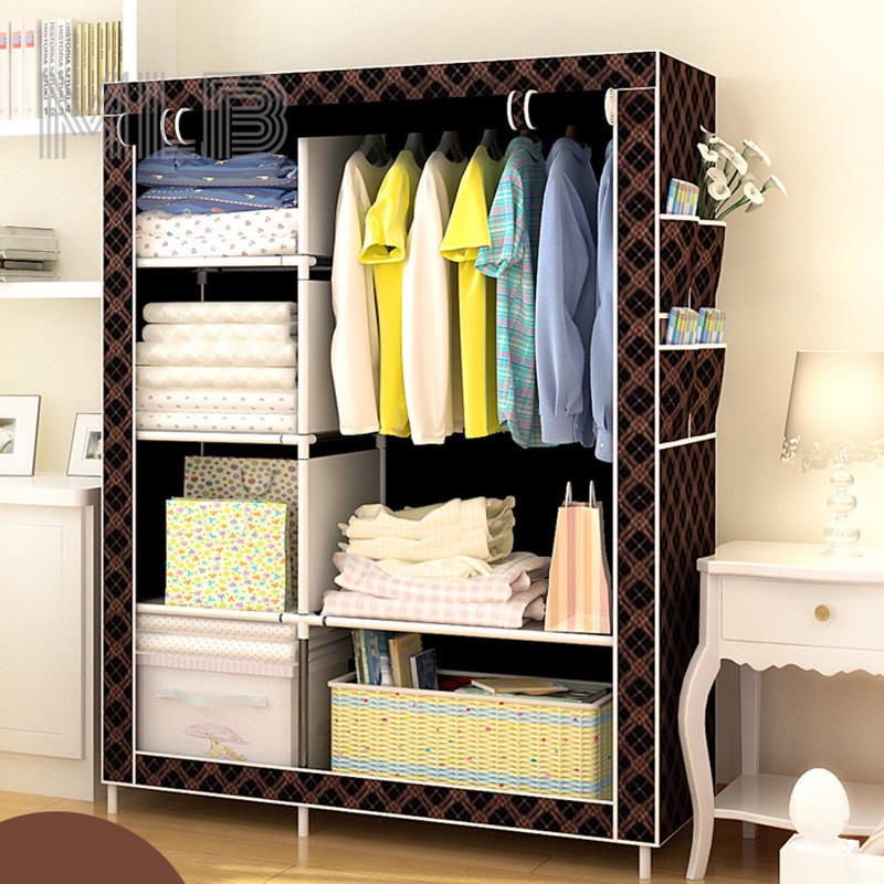 Metal Simple Storage Bedroom Wardrobe Closet Zipper Foldable Portable ...