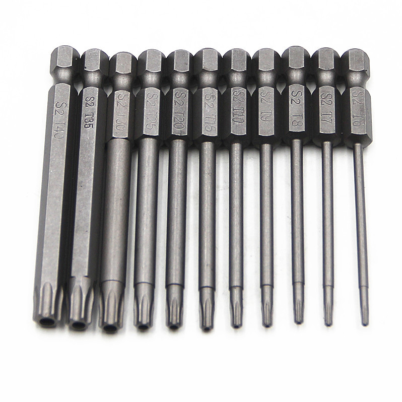 11Pcs T6-T40 100mm Magnetic Torx Screwdriver Bits 1/4" Hex Shank ...