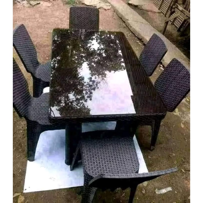 JOLLY - RATTAN DINING TABLE SET 6 SEATER (Top glass not including ...
