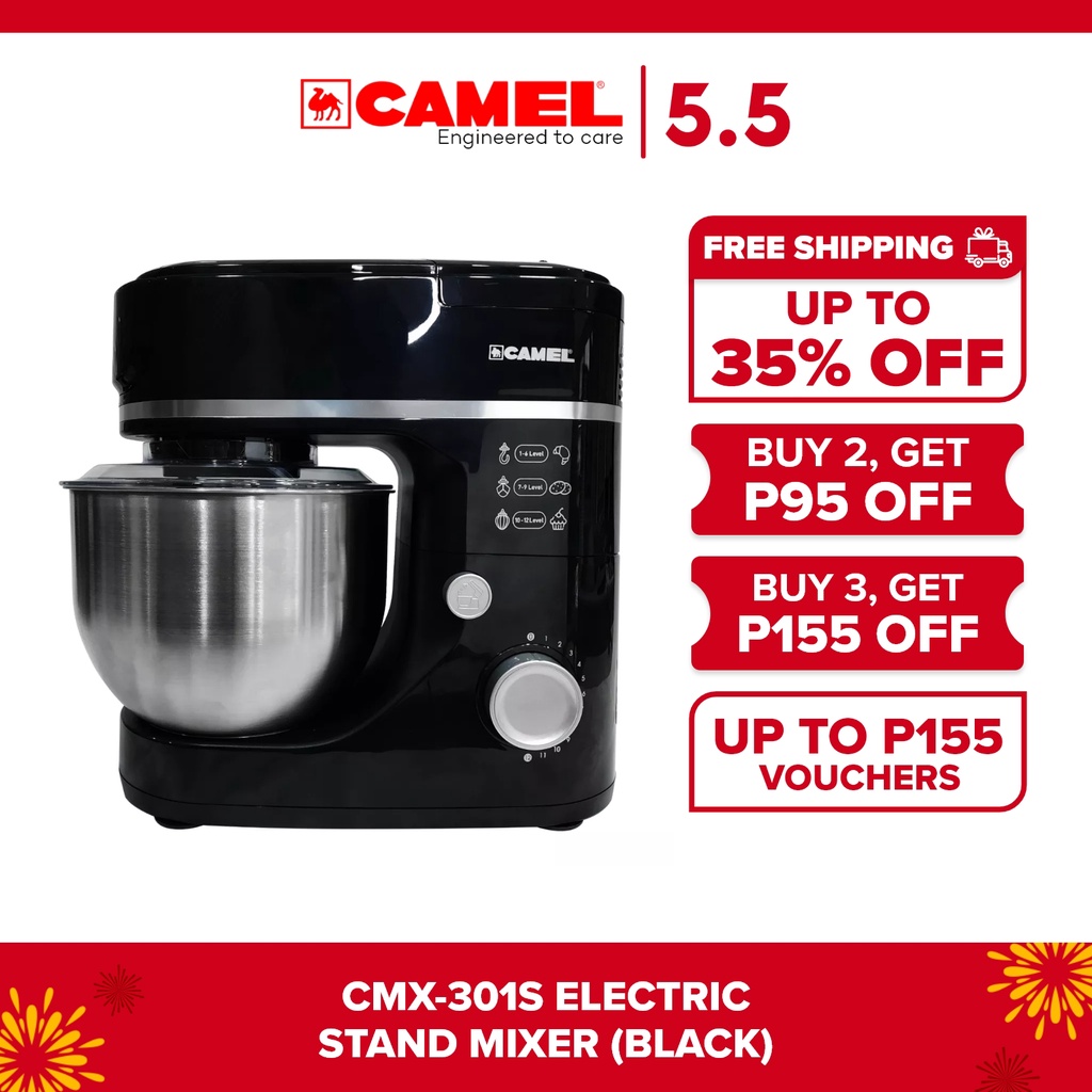 Camel CMX-301S Electric Stand Mixer 5L with 12-Speed Control (Black ...