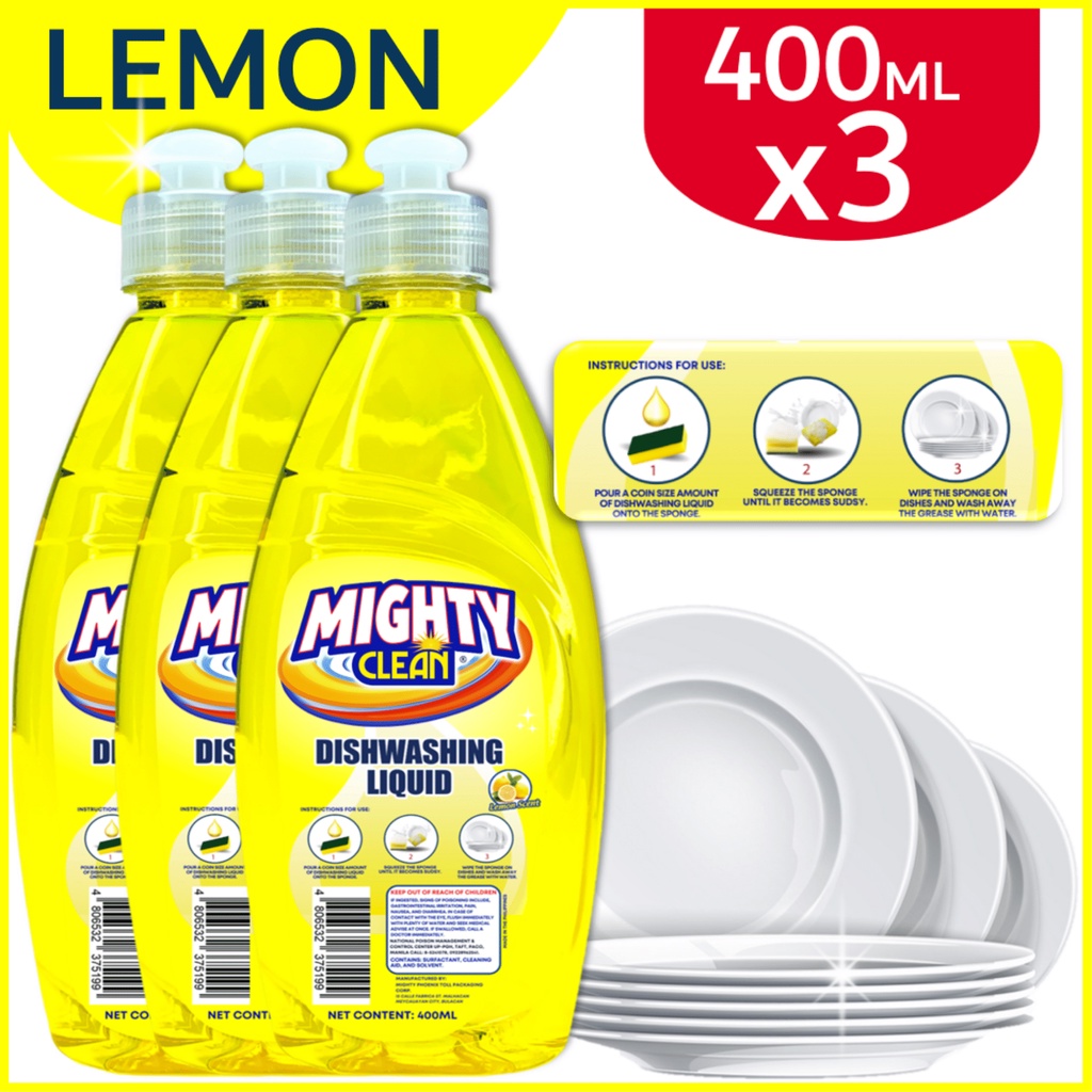 Mighty Clean Dishwashing Liquid LEMON 400ml x 3 pcs - 400ml DWL LEMON ...