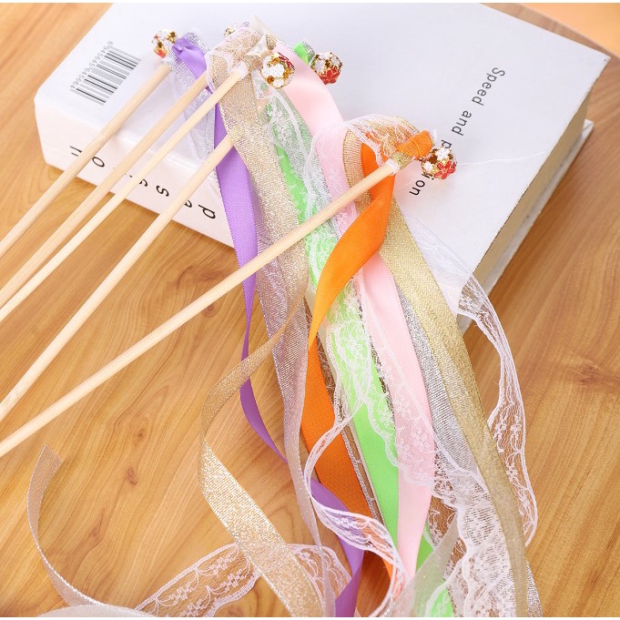 10 Pcs colorful Magic Wands with Ribbon Bells Lace Fairy Stick with ...