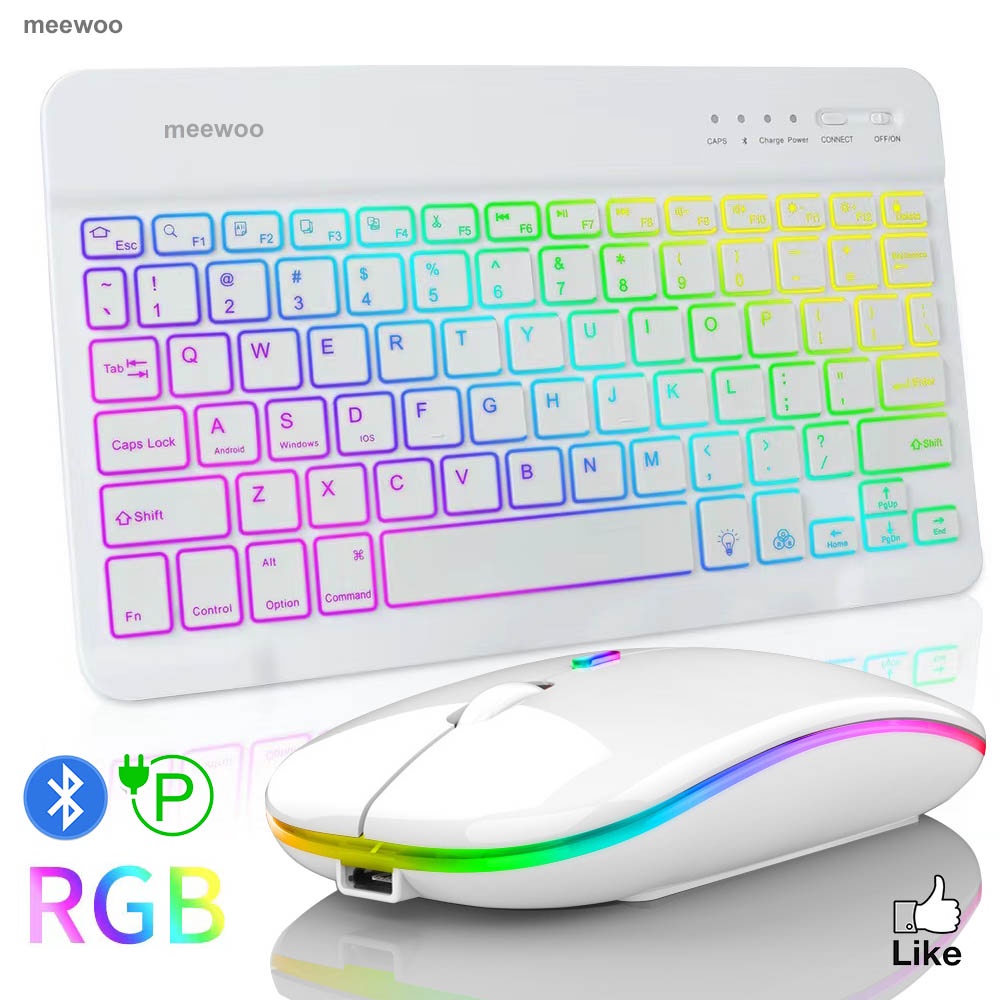 Meewoo Rgb Backlight Wireless Bluetooth Keyboard And Mouse Set 10 Inch Rechargeable For Tablet