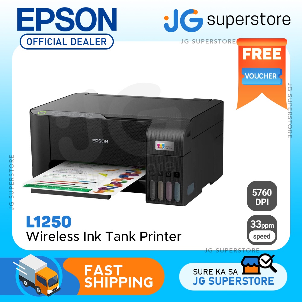 Epson EcoTank L1250 A4 Wi-Fi Ink Tank Printer Wireless Heat-Free with 5760 x 1440 dpi, 33ppm ...