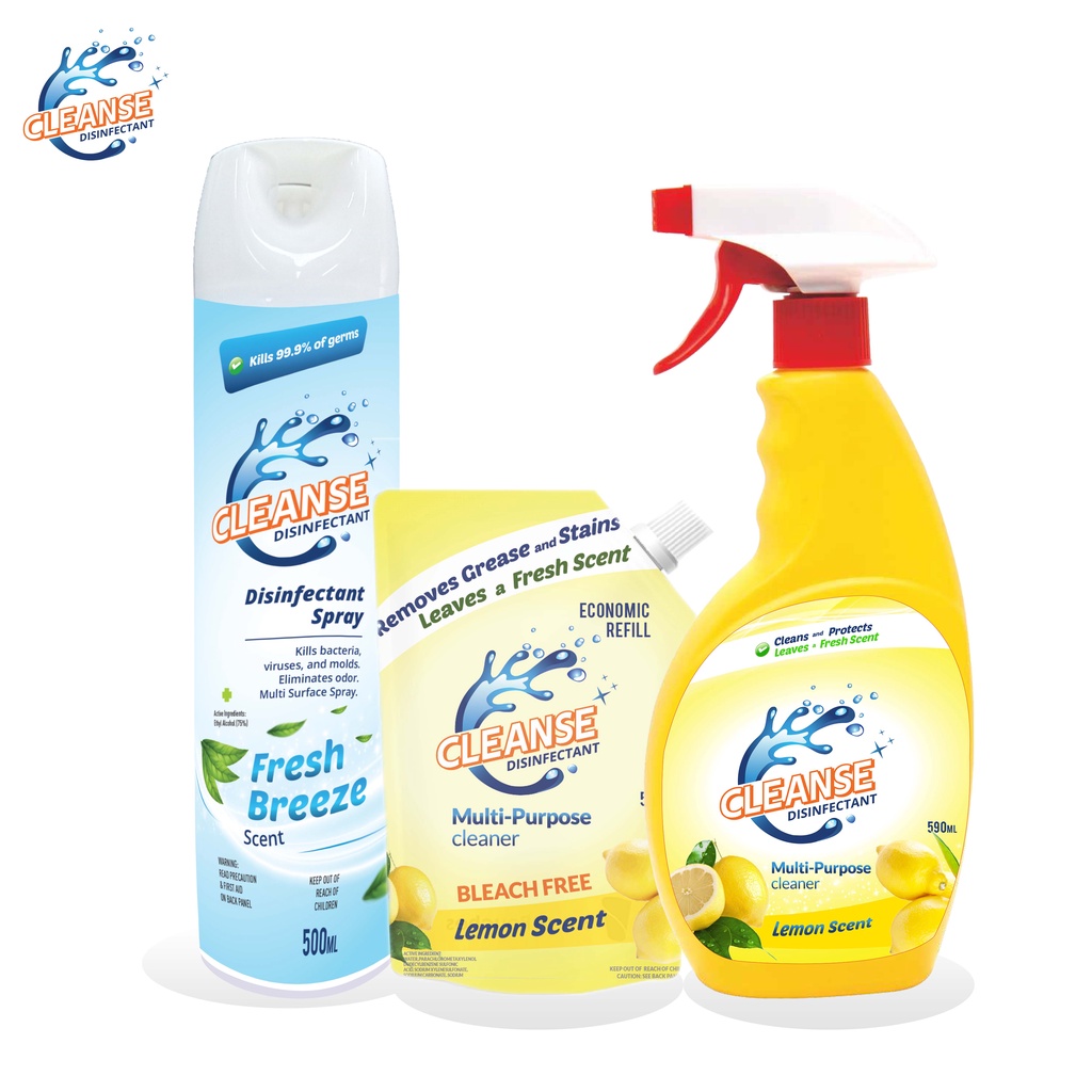 Cleanse Disinfectant Multi-purpose Home Bundle: 500ml pouch + 590ml ...