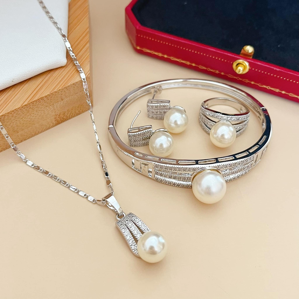 Jewelry 24k silver plated 4in1 set for women adult necklace earrings ...