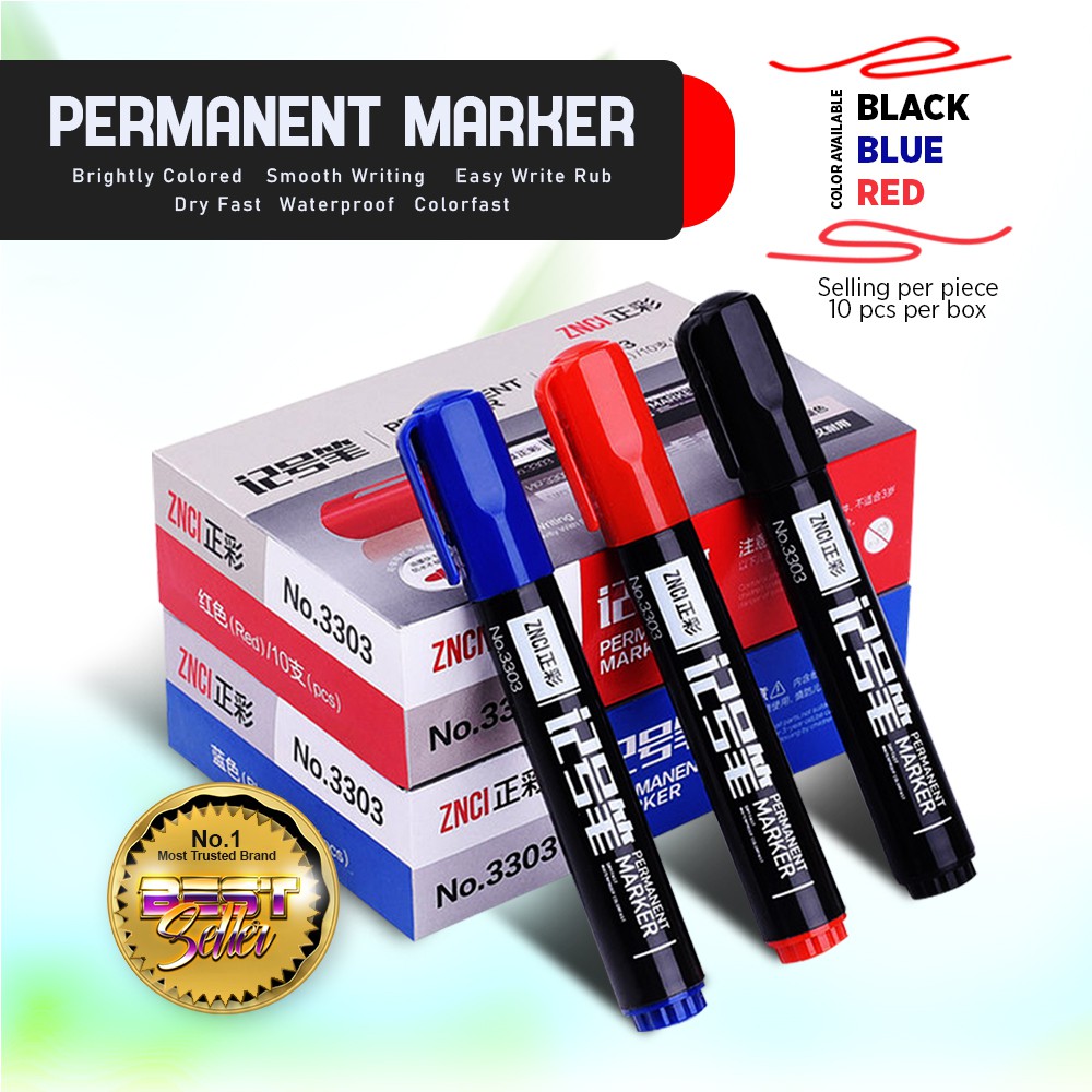 Refillable Permanent Waterproof Marker (Black / Blue / Red) - 1pc ...