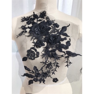 3D Flowers Beaded Lace Fabrics Applique Embroidery Sewing On Patches ...