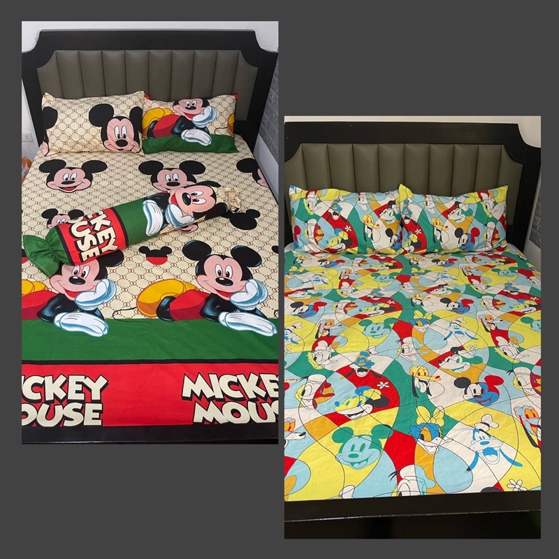 Mickey Mouse Design 3 in 1 Canadian Cotton Bedsheet Set 2 Pillowcase 1 Bedsheet | Shopee Philippines