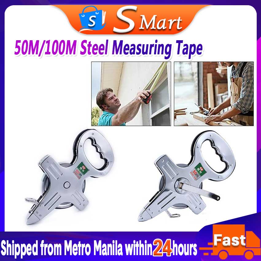 Metric 100M/50M Portable Stainless Steel Shelf Ruler Thick Hand Crank ...