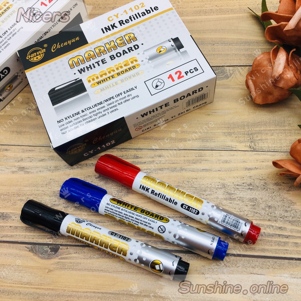 12pcs CY-1102 white board marker INK REFILLABLE | Shopee Philippines