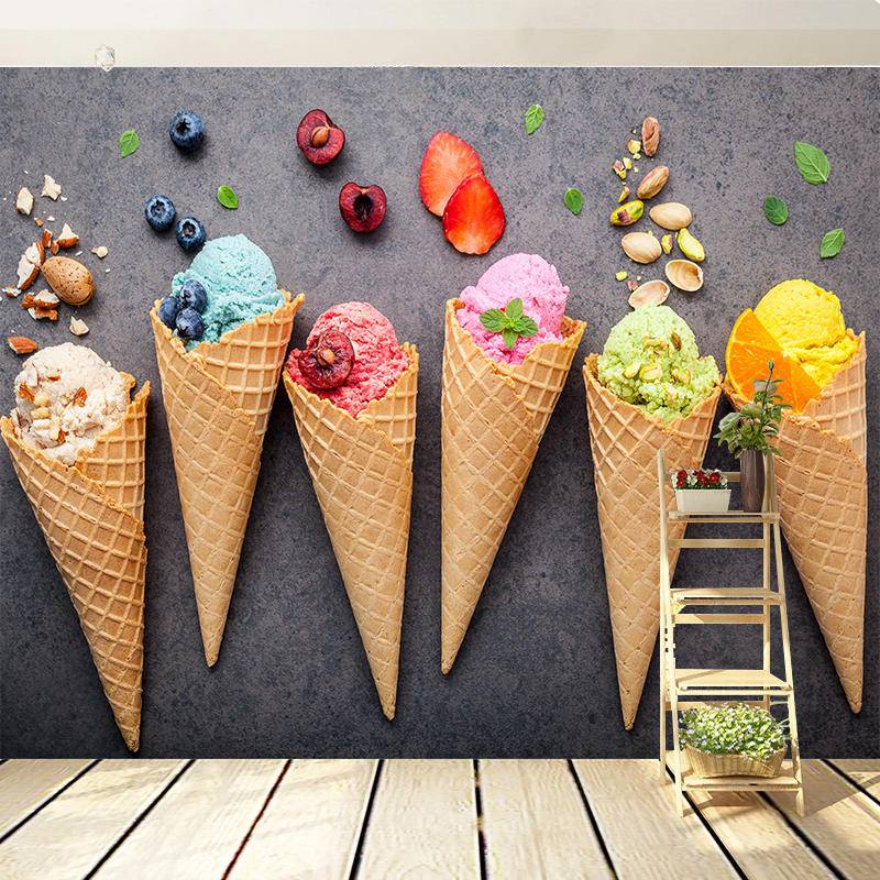 Custom 3D Photo Mural delicious Ice Cream Wallpaper For Restaurant ...