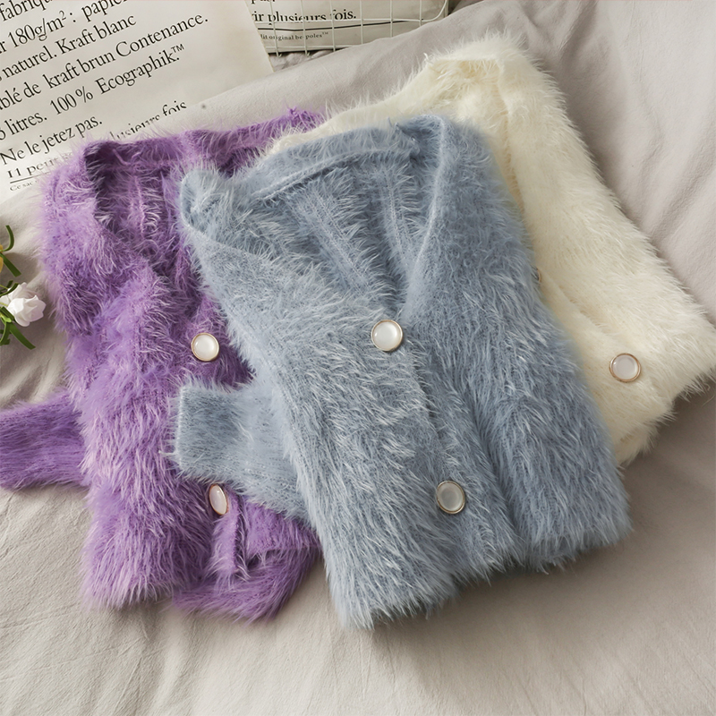 [C&S]Short V-neck Sweater Coat Women's Sweet All-Matching Long-Sleeved ...