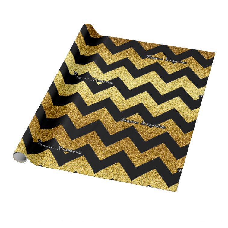 Personalized Gift Wrappers - Pattern - Chevron (Black and Gold ...