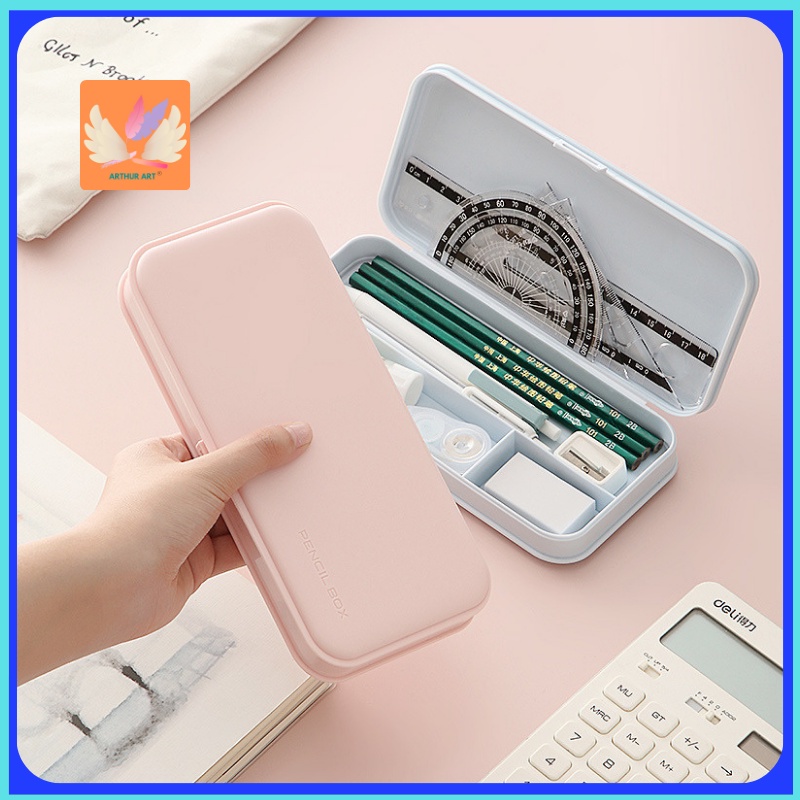Macaron Pencil Case Simple Large Capacity Stationery Box PP Plastic ...
