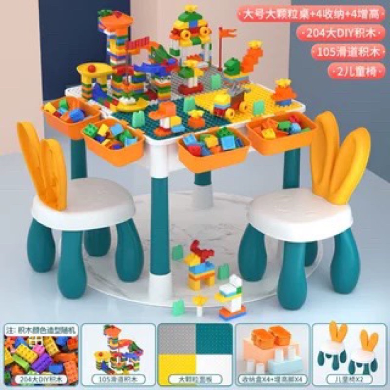 Kiddie Lego Table Building Blocks Table with Chairs and Storagr ...