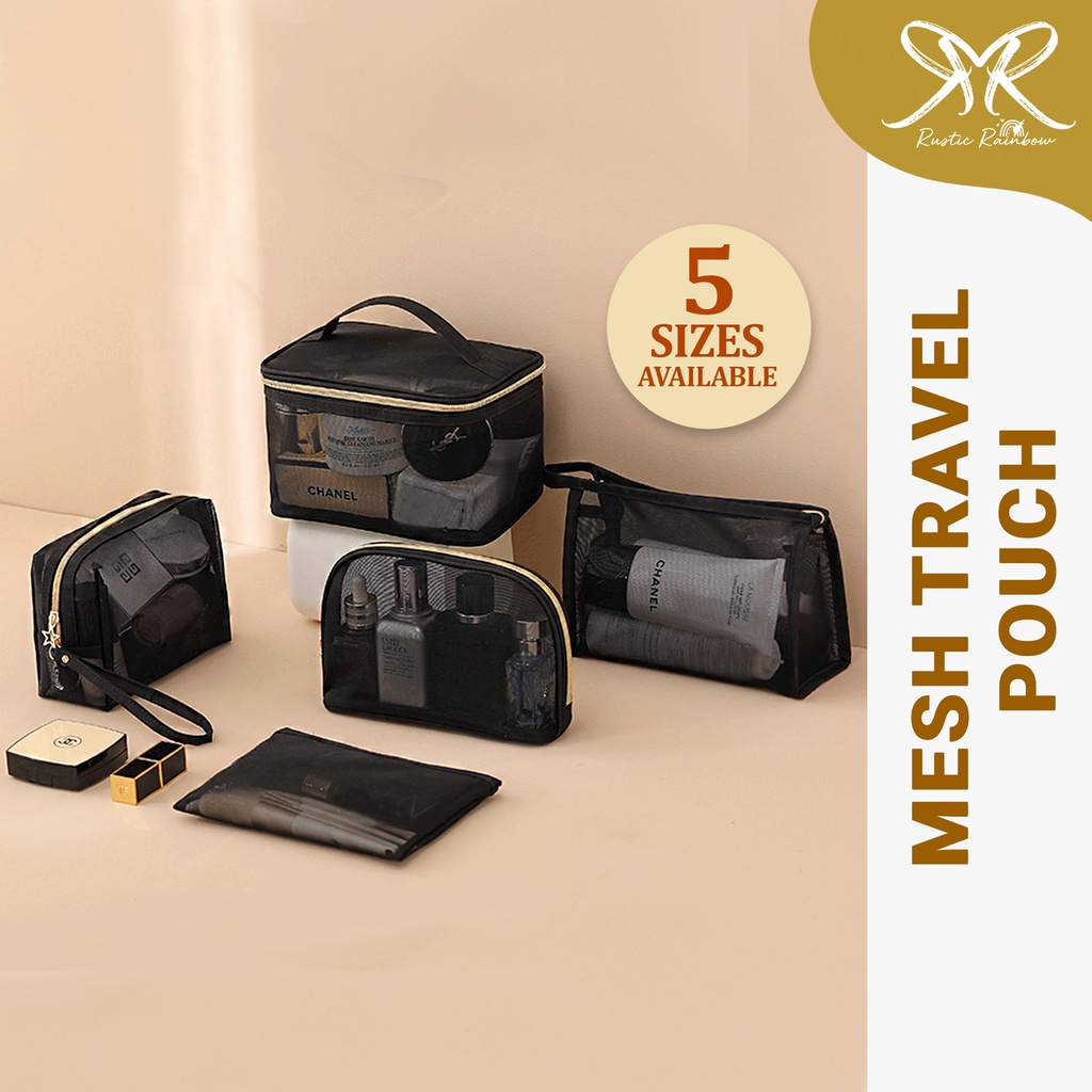 Mesh Travel Pouch Black Organizer Cosmetics Makeup Bag Toiletries ...