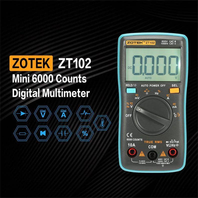 ZT102 ZOTEK Digital Auto Ranging Multi Tester Multimeter Portable 6000 ...