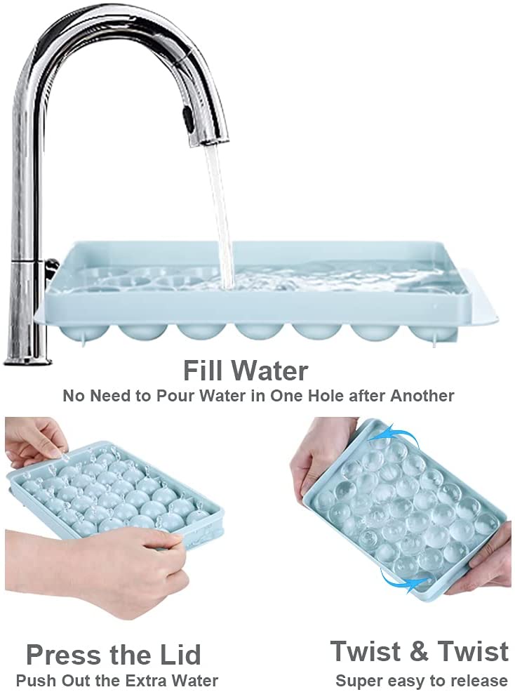 Zeus 33 Compartment Round Ice Cube Shaper with Square Lid DIY Freeze ...