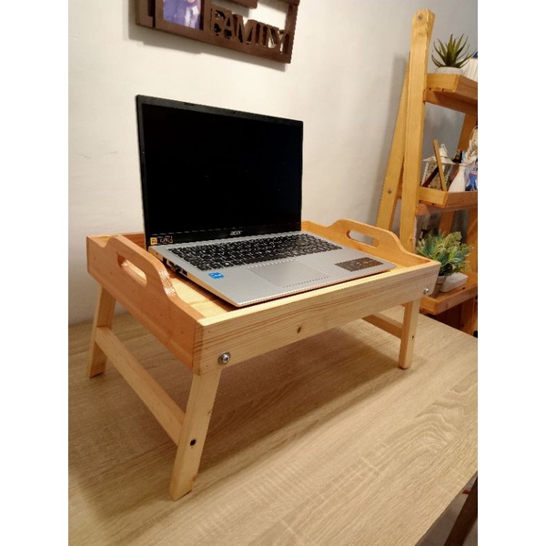 MULTI-PURPOSE PINEWOOD TRAY TABLE W/ FOLDABLE STAND | Shopee Philippines
