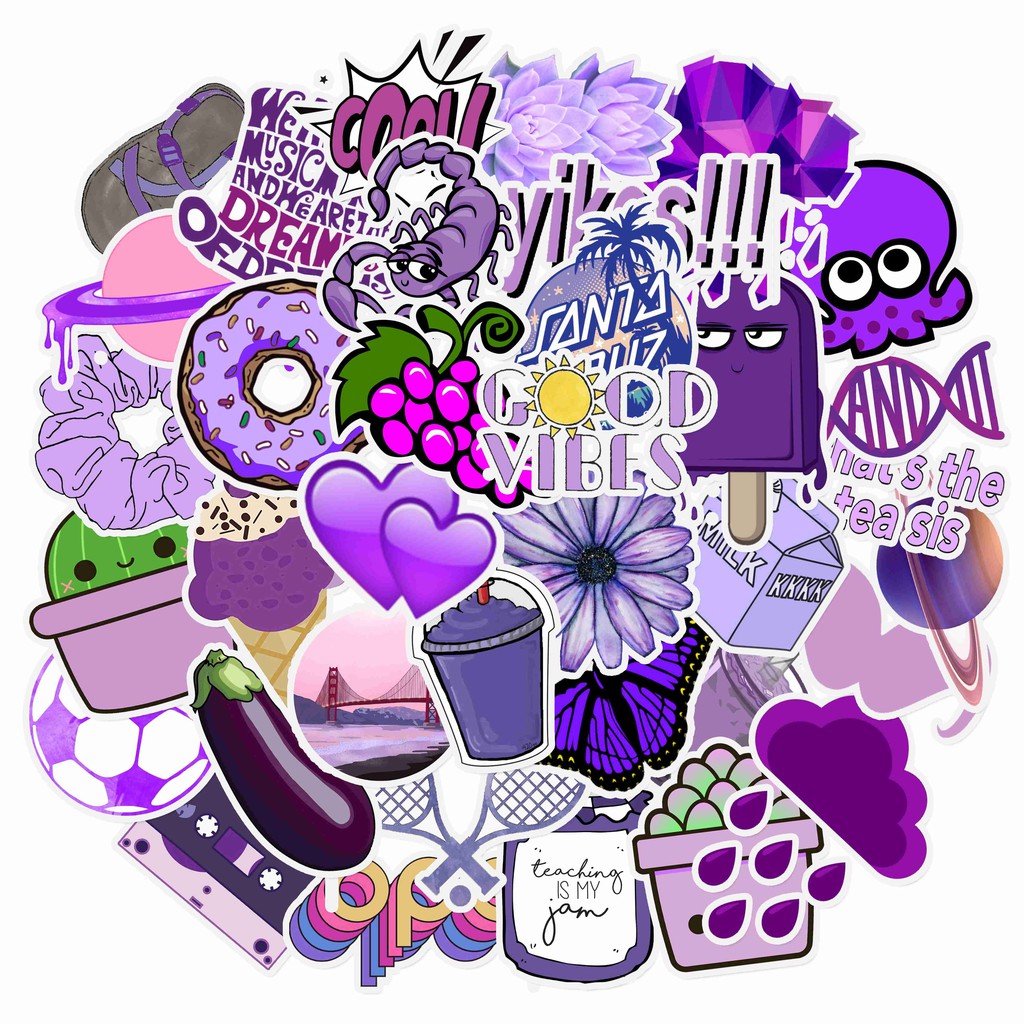 50PCS Cartoon Purple Waterproof Sticker Skateboarding Snowboard Retro ...