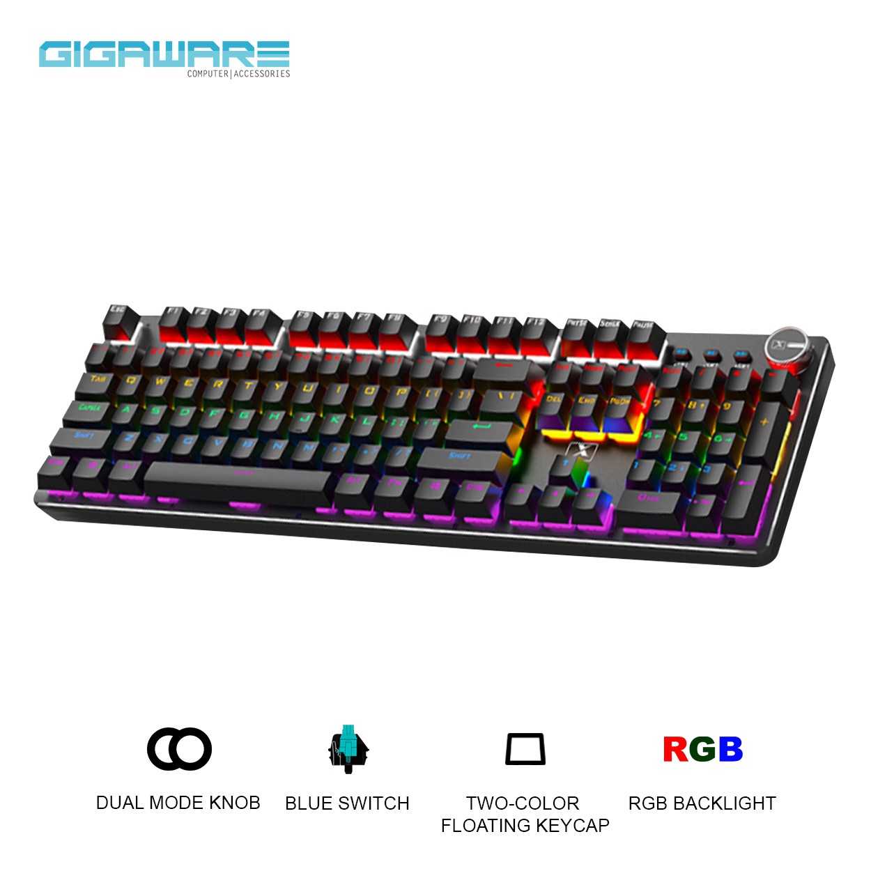 Gigaware G1000B Mechanical Keyboard 104 Key Dual Mode Knob Blue Switch ...