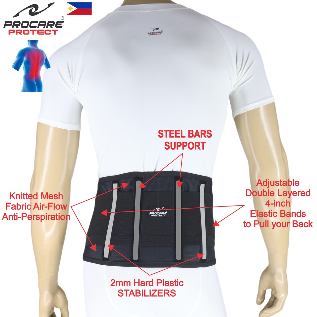PROCARE PROTECT #BS-04 Lumbar Back Support Belt, 2pcs STEEL BARS ...