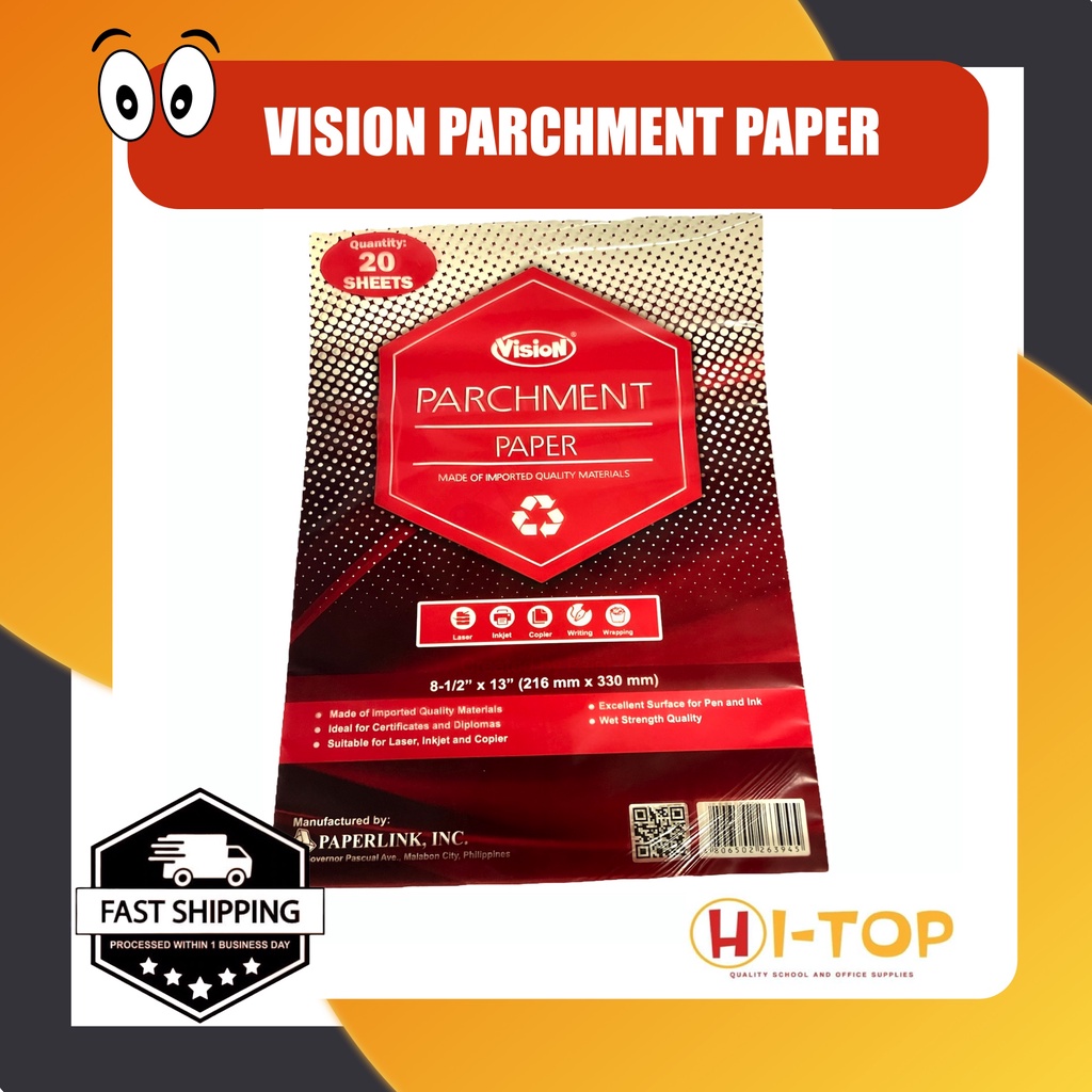 Parchment Paper 20 PCS/PACK Vision Paperlink Brand 8 1/2" x 13" (Long ...
