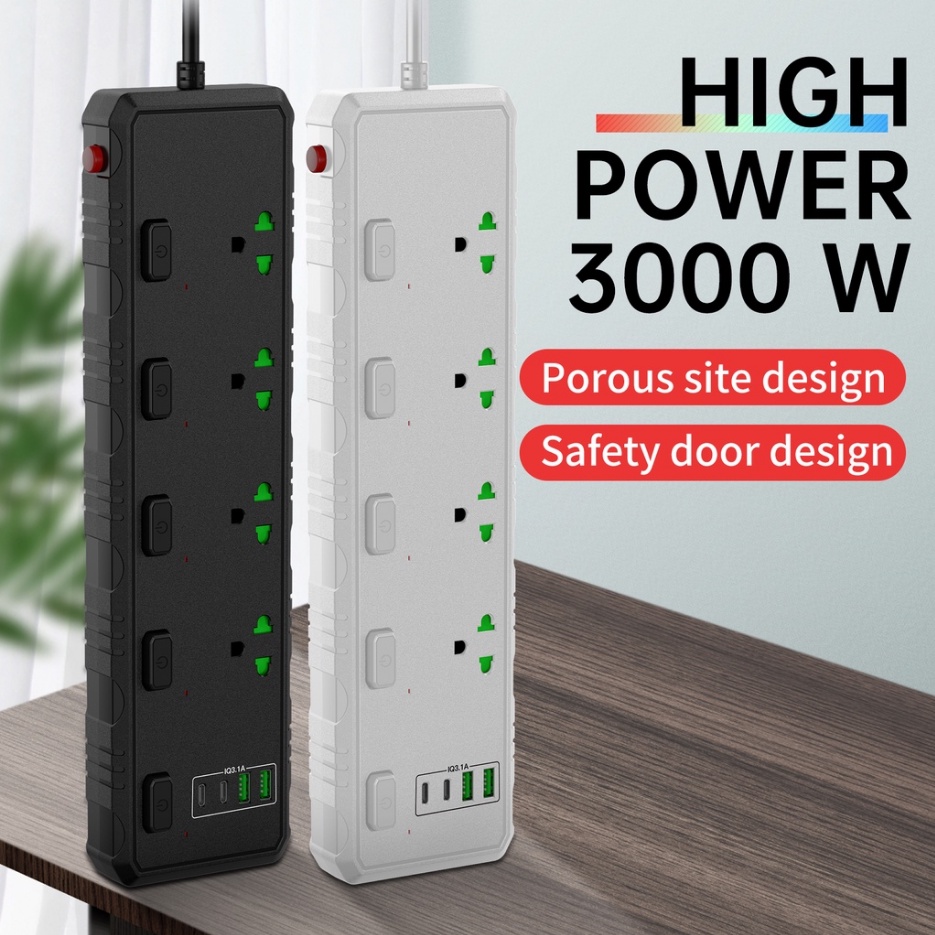 TB-T30 3.1A 3000W Universal Power Socket Extension With 4 AC Sockets, 2 ...