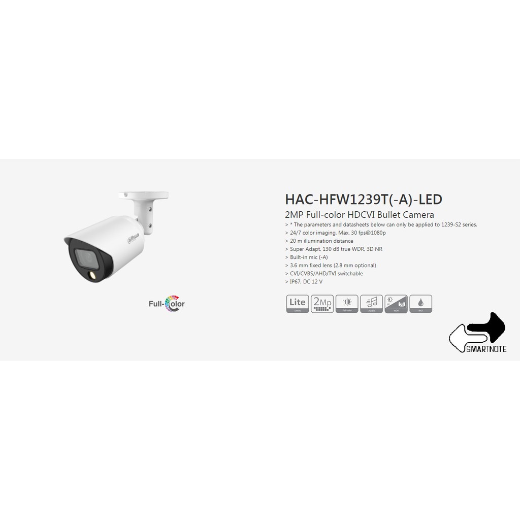 DAHUA DH-HAC-HFW1239TN-LED 2MP 1080P FULL COLOR BULLET LED CCTV CAMERA ...