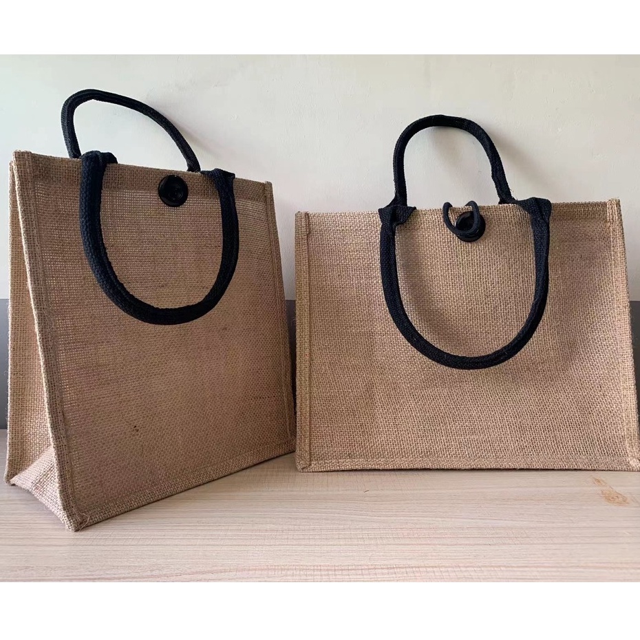 Abaca Tote Bag Plain Linen Jute Burlap Sling Shoulder Bag With Button ...