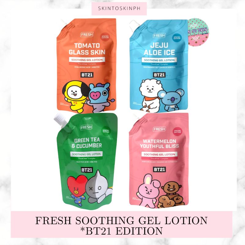 Fresh BT21 Green Tea & Cucumber Tomato Glass Skin Jeju Aloe Ice ...