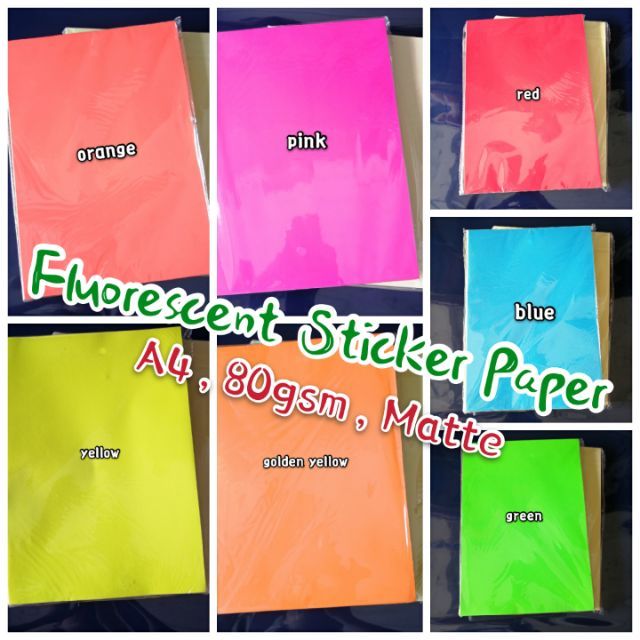 (100pcs) Fluorescent Color Sticker Paper A4/80gsm/matte For inkjet ...