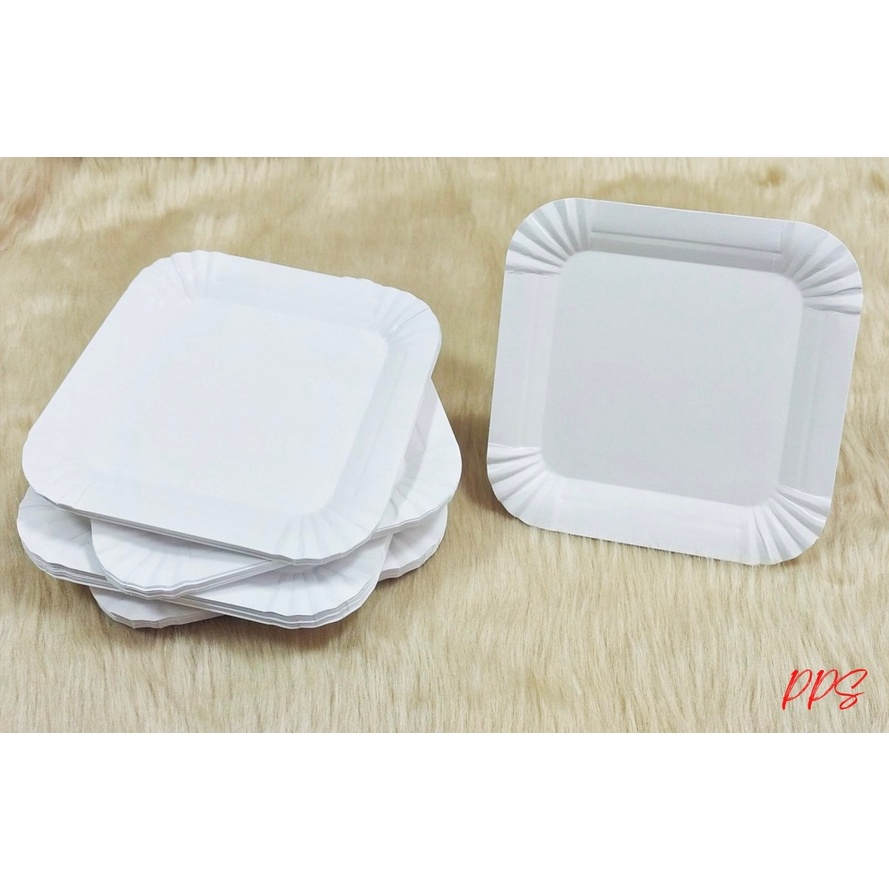 Square Shape Paper Plate Plain White 200pcs | Shopee Philippines