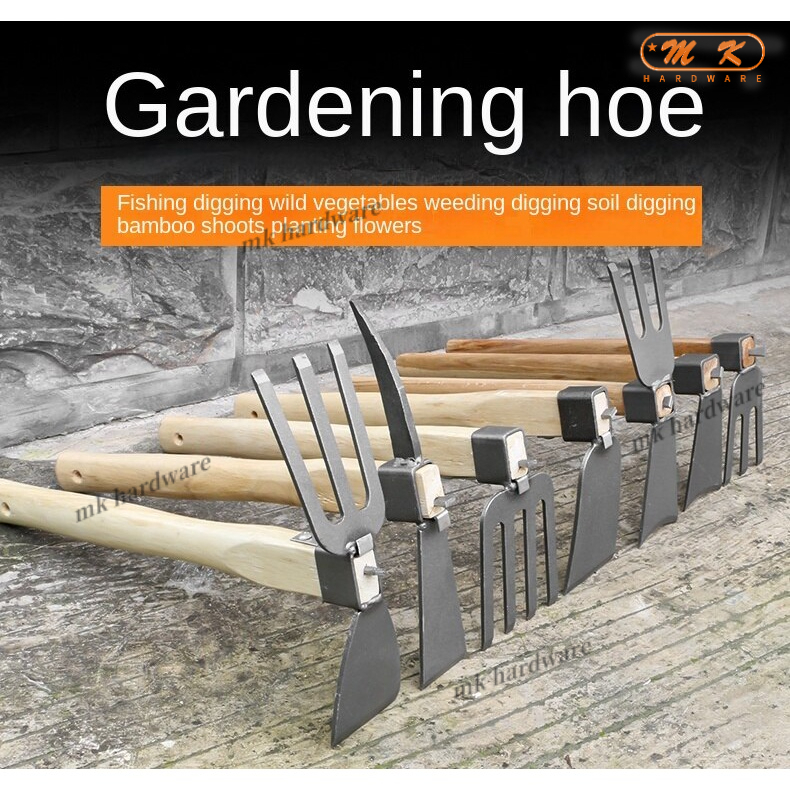 Gardening Wooden handle Iron hoe 2 in1 hoe and fork with wooden handle ...