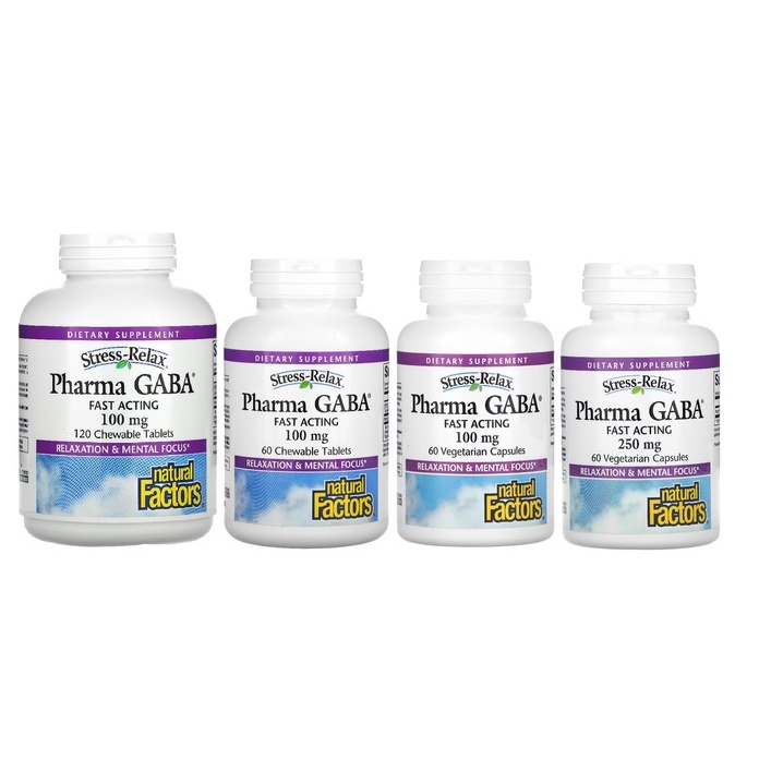 Natural Factors Stress-Relax Pharma GABA 100 or 250 mg, 60 Vegetarian ...