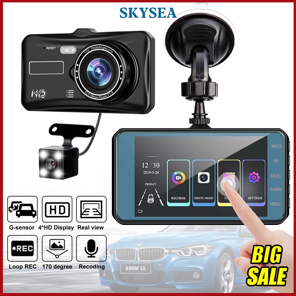 1080P Car Video Recorder Dash Cam Dual Lens Auto Digital 4'' IPS Touch ...