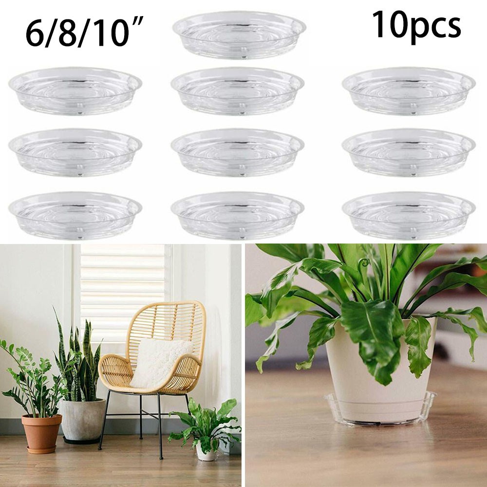 10pcs Flower pot mat Transparent Round Plastic Garden Plant Saucer Drip ...
