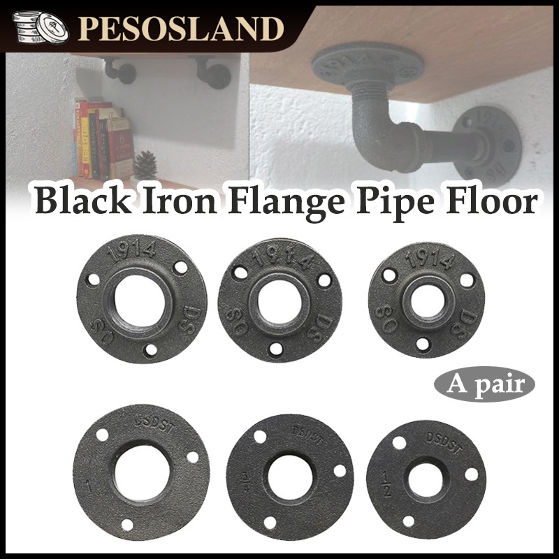 Wall Mount Black Iron Flange Pipe Floor 1/2 Inch 3/4 Inch 1 Inch Heavy ...