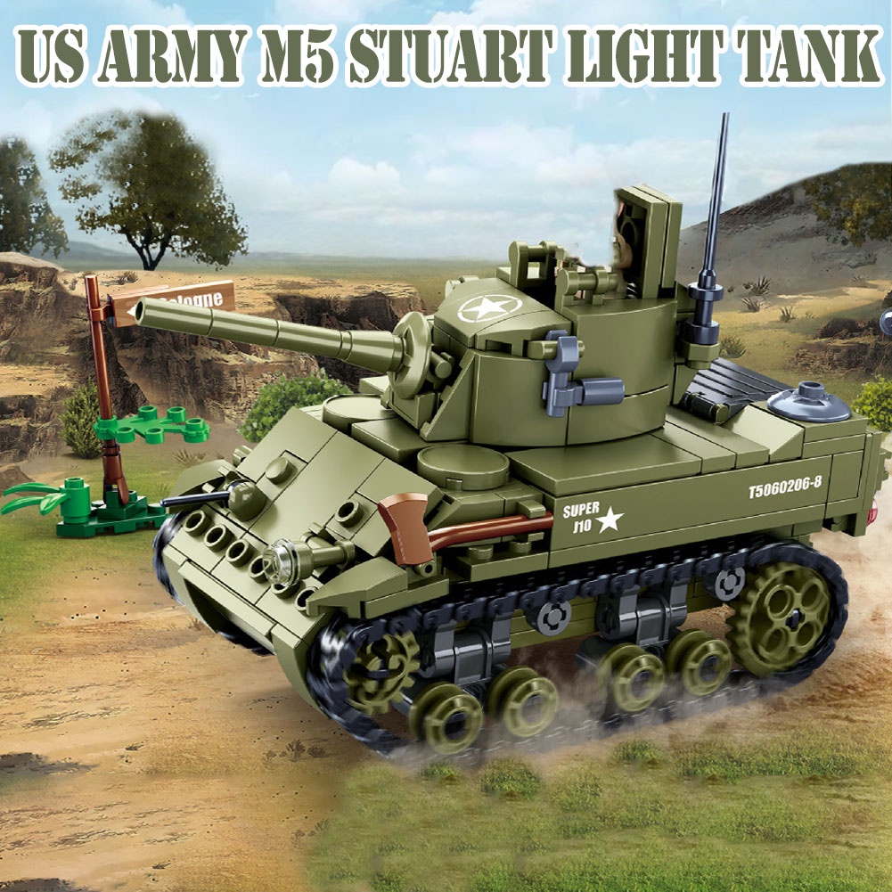 ckZBZDA Military ww2 US Troops M5 Stuart Light Tank Building Blocks Military ww2 Tank Soldiers ...