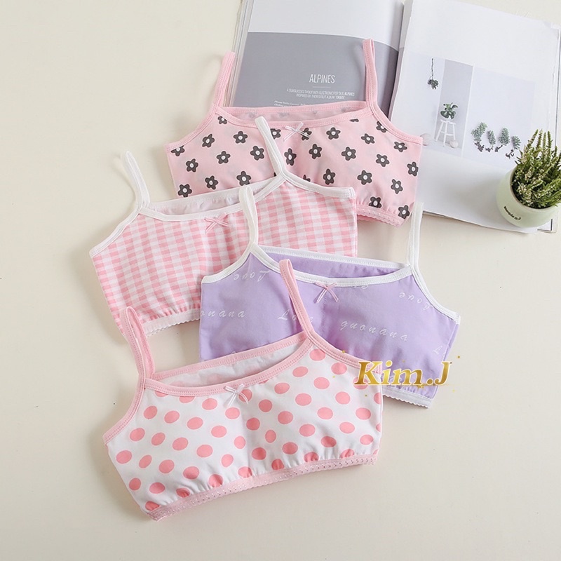 Girl's Cute Little Girl Plain Print Color Baby Bra Spaghetti 4-12yrs ...