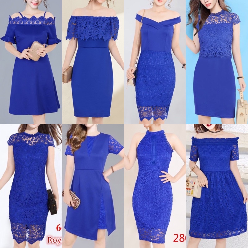 ROYAL BLUE Elegant classy lace semi formal evening party cocktail ...