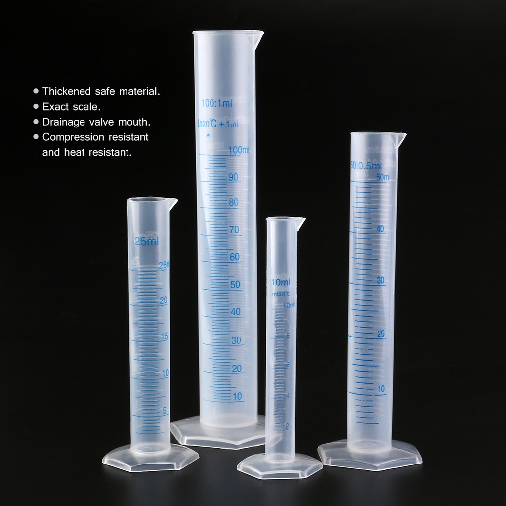 4PCS Transparent Graduated Measuring Cylinder 10ml 25ml 50ml 100ml Lab ...