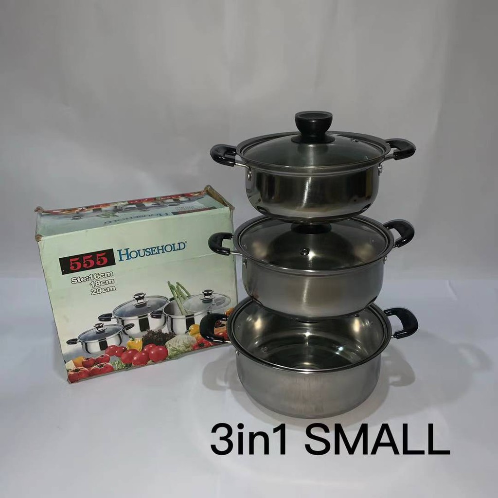 555 Stainless 3 in 1 Pot Set Small and Big BEST QUALITY COD | Shopee ...